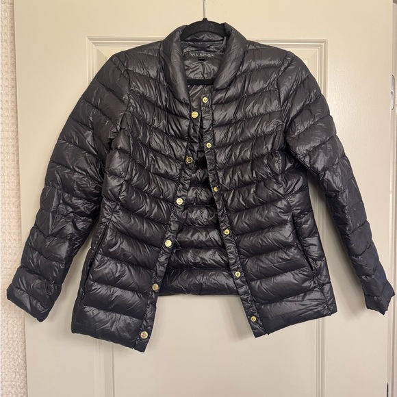 Via Spiga | Jackets & Coats | Via Spiga Black Down Puffer Jacket With ...